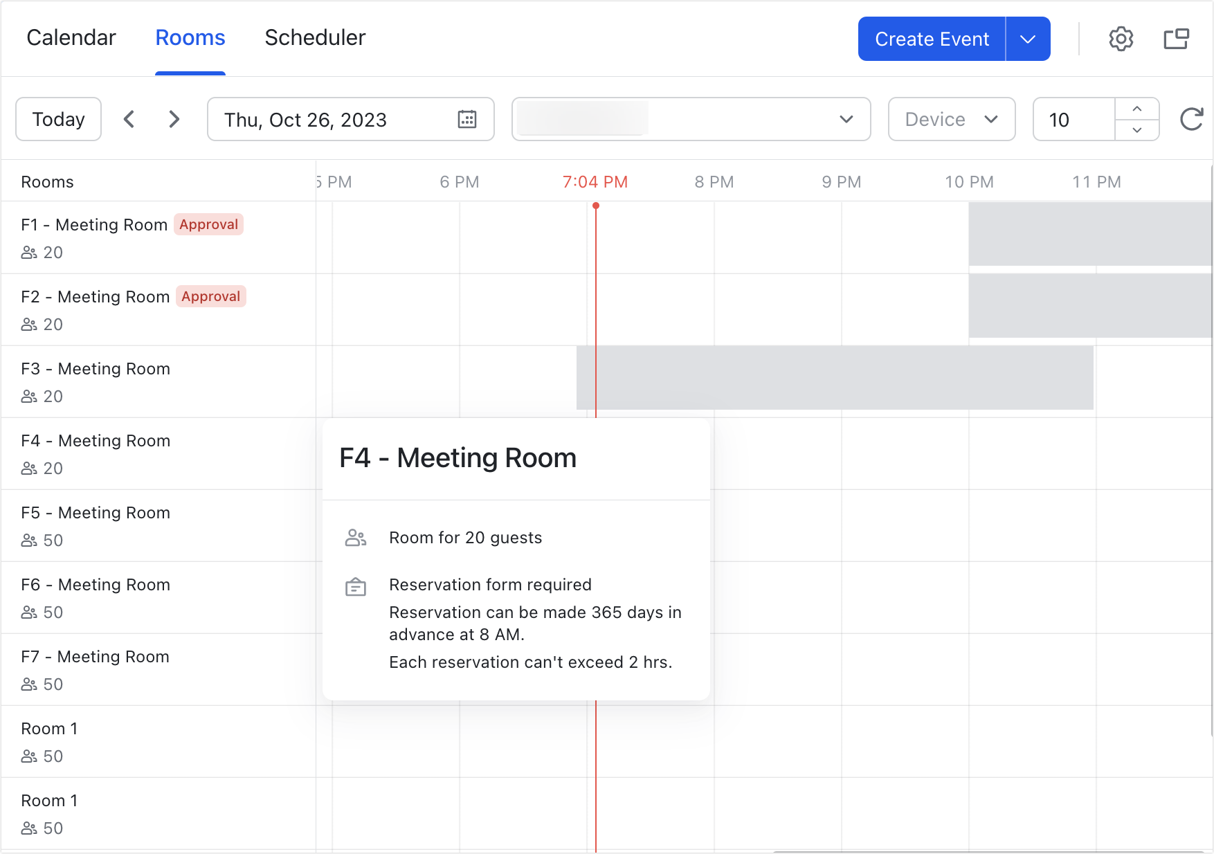 Reserve meeting rooms from Calendar