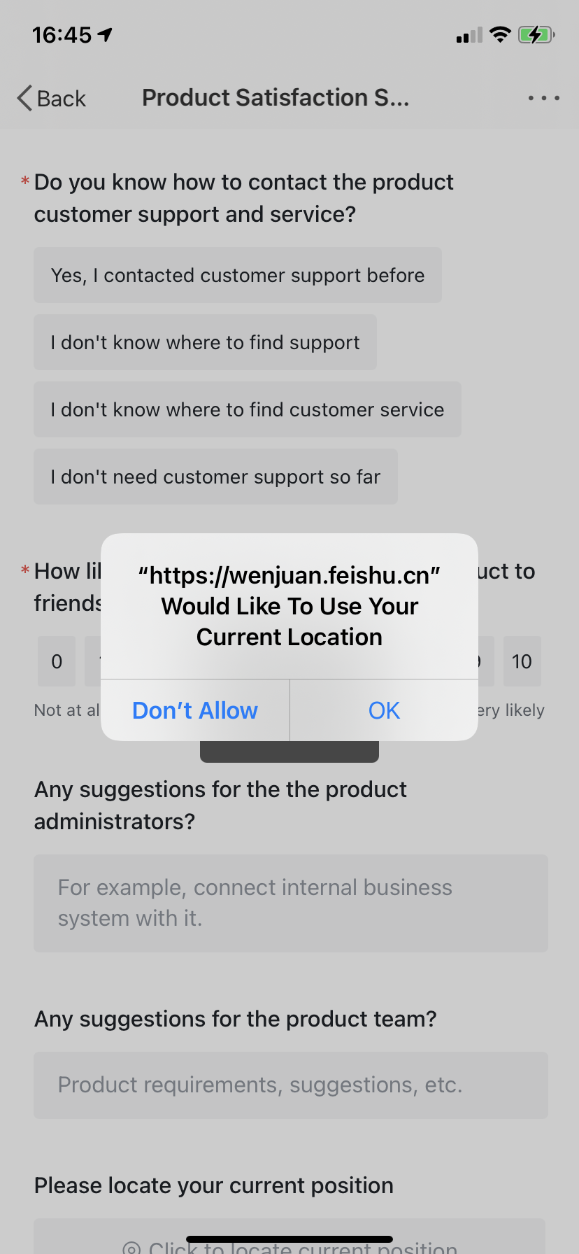 Enable location permission for Feishu Survey