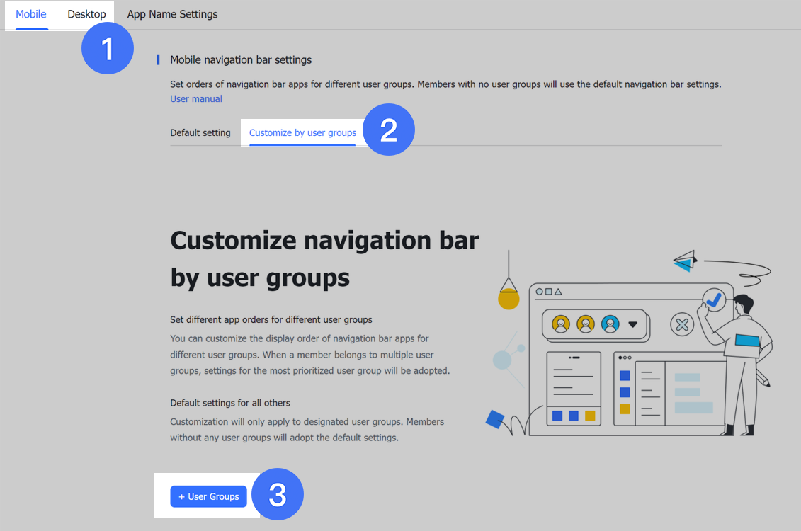 Admin | Customize navigation bar layouts for user groups