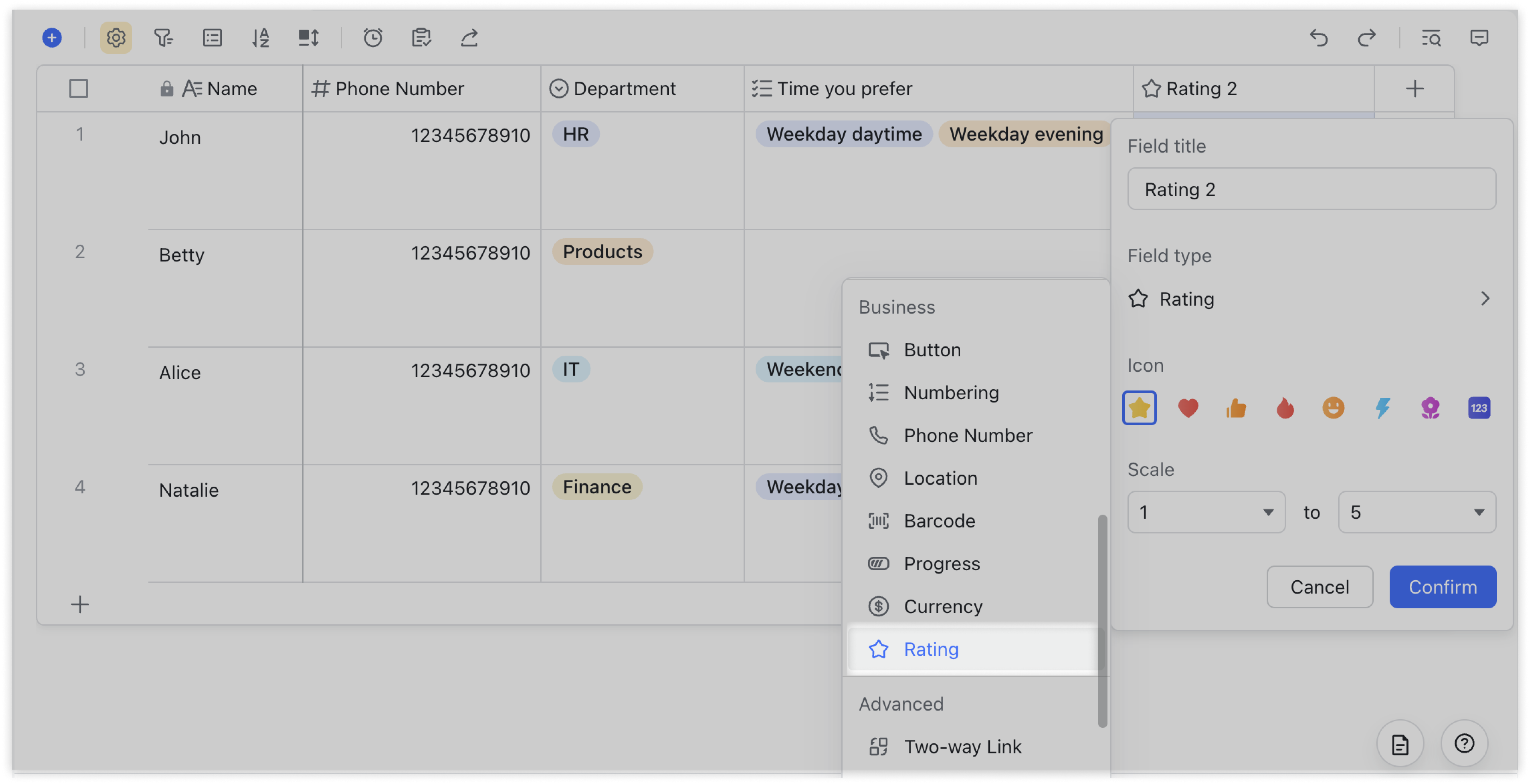 Use rating fields in Base