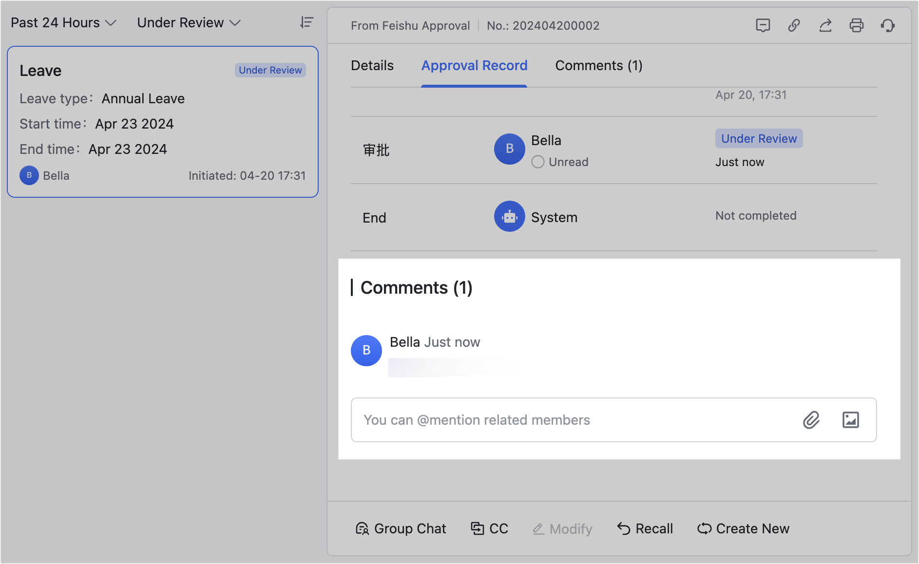 Comment in approvals