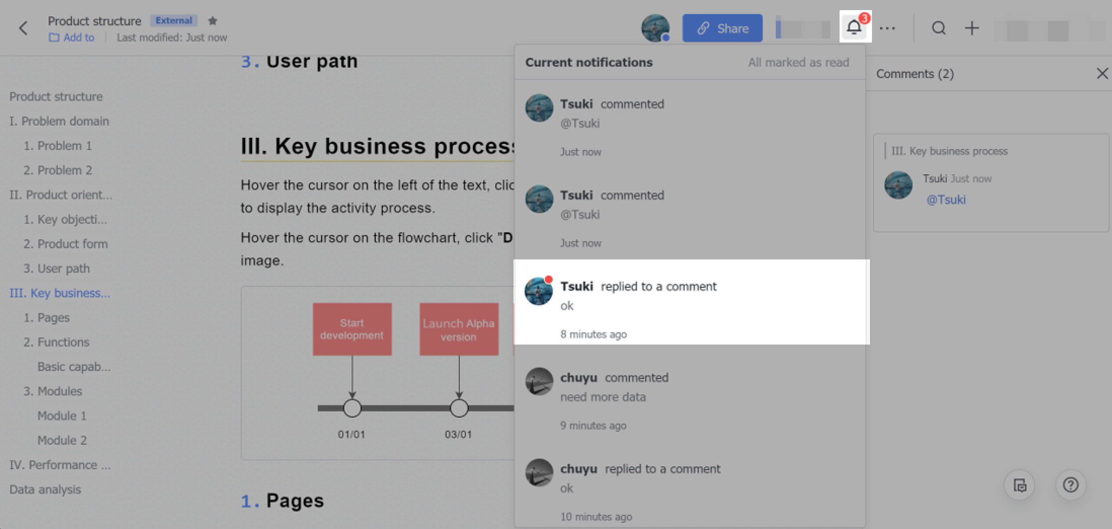 Use Current notifications in Docs