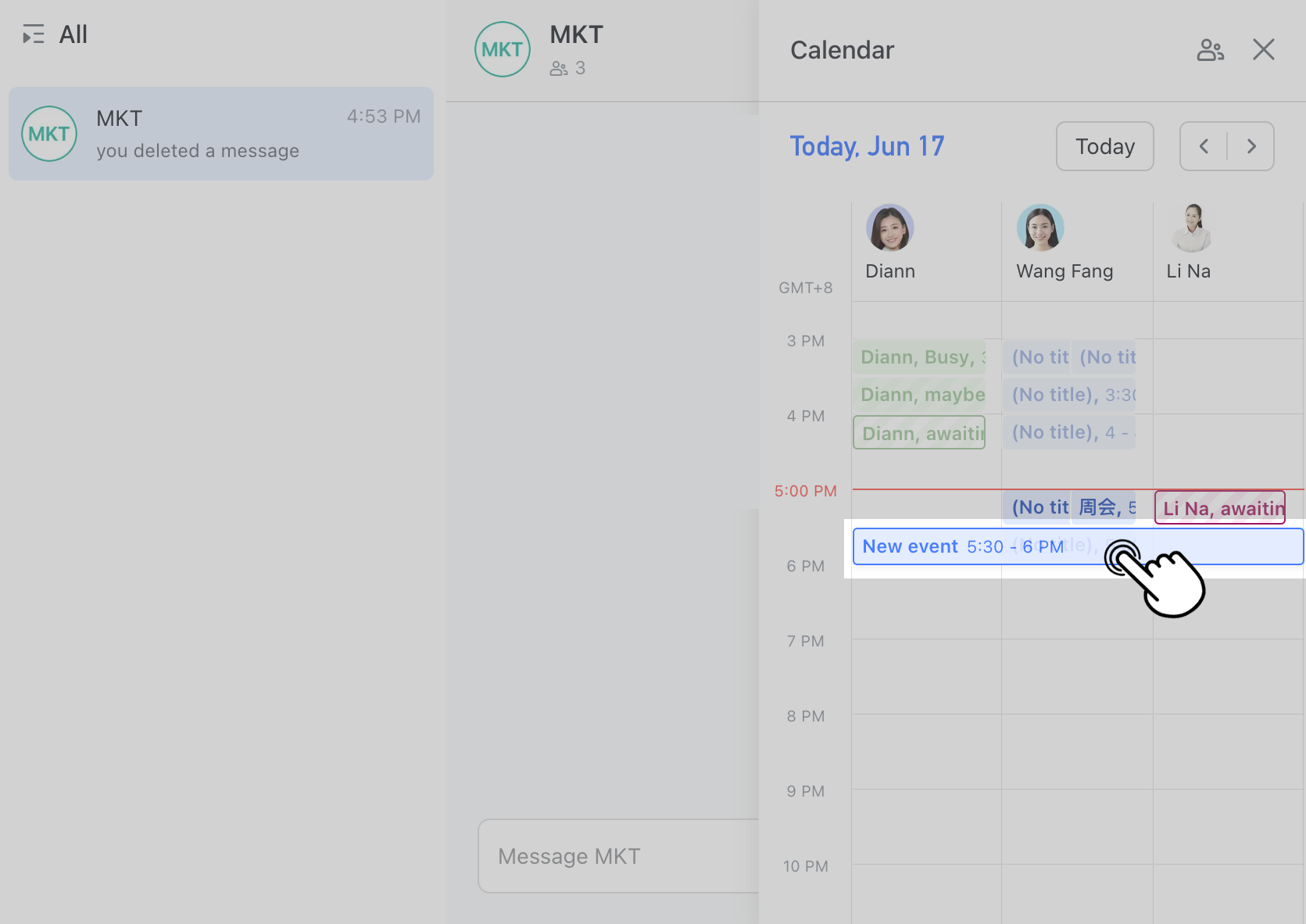 Check availability and share meeting invitations in chats