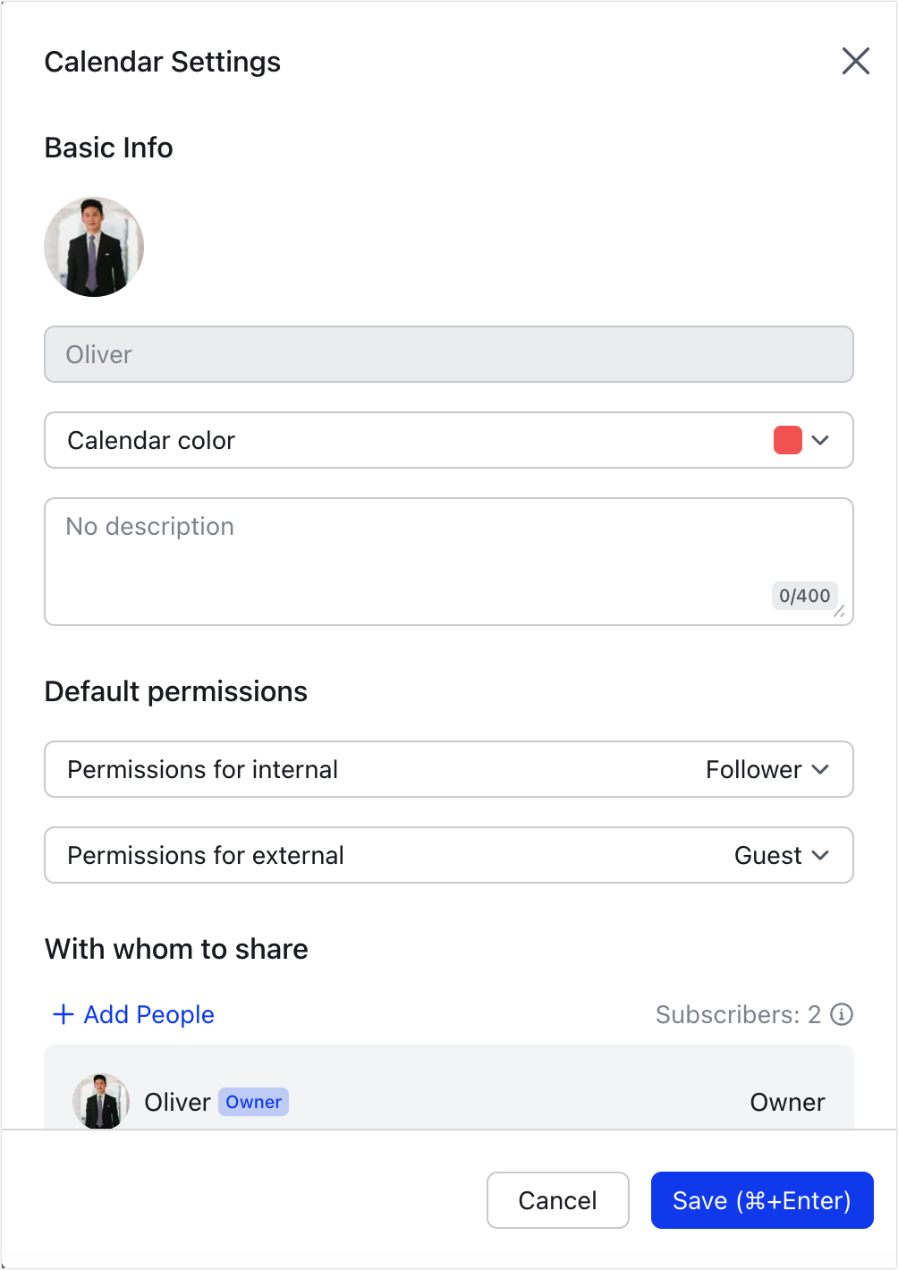 Share calendars with internal and external members