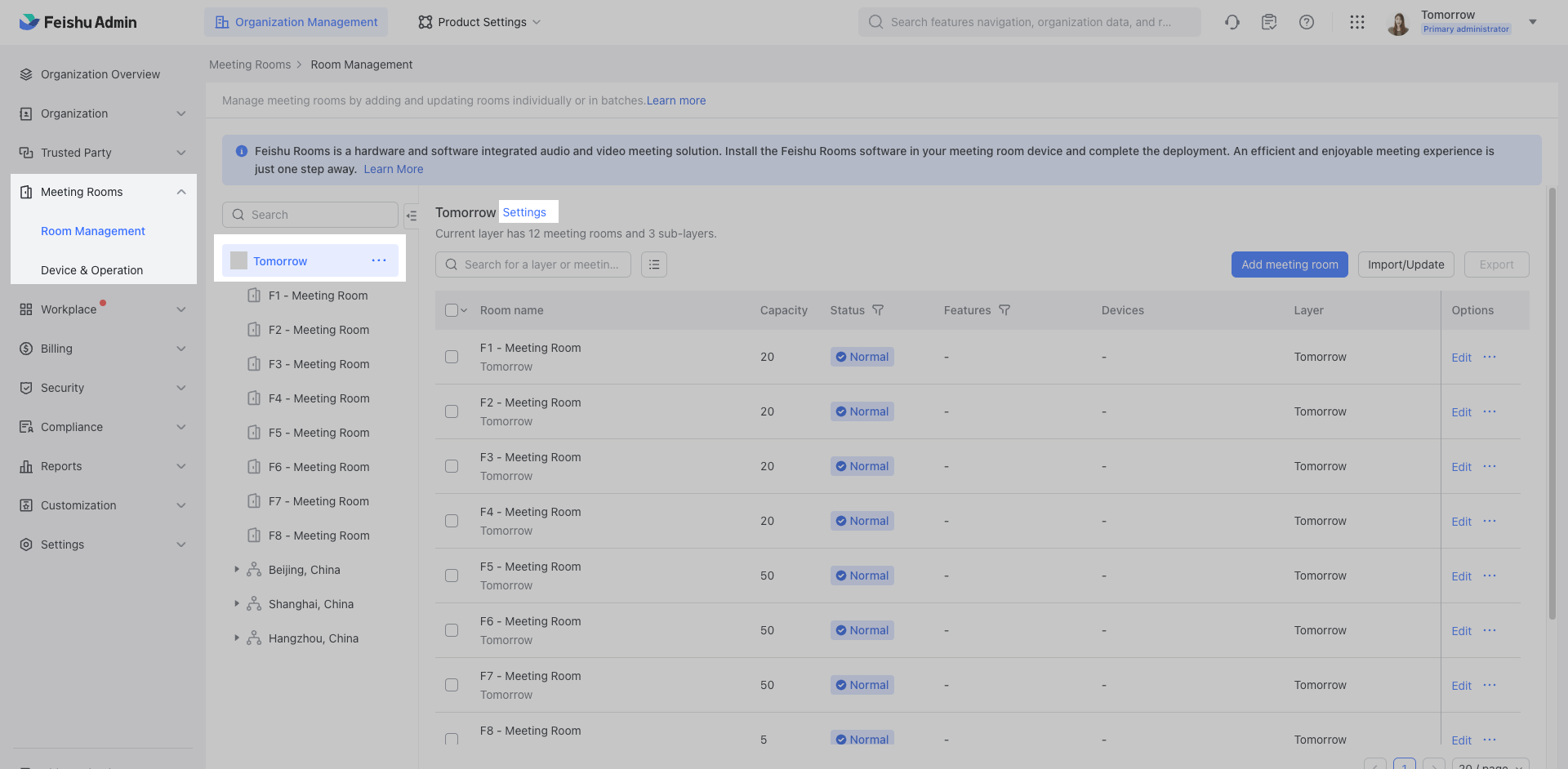 Admin | Configure Feishu Rooms